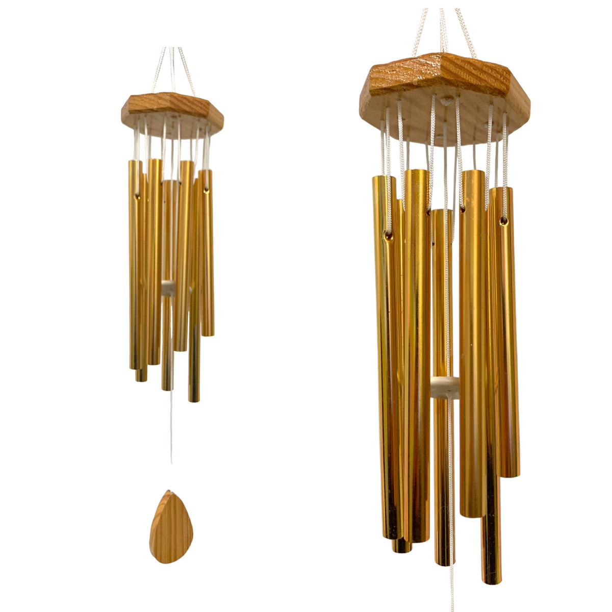 GOLD METAL AND WOOD HEX - 15 INCH - MEDIUM WIND CHIME – HermitCrabShells.ca