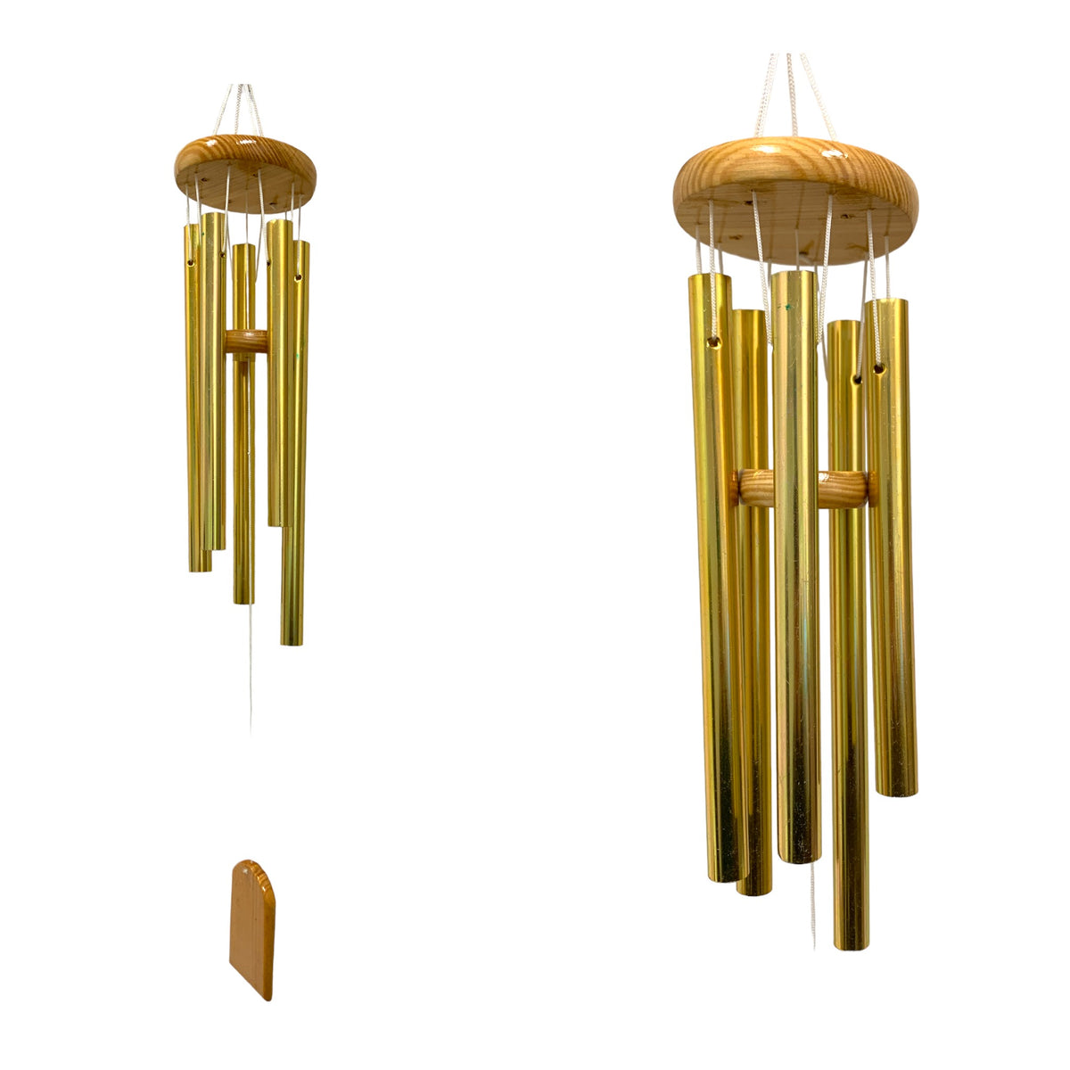 GOLD METAL AND WOOD - 20 INCH - LARGE WIND CHIME – HermitCrabShells.ca