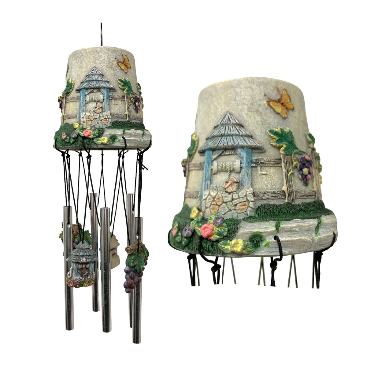 FLOWER POT WIND CHIME - 12 INCH - PICKET FENCE – HermitCrabShells.ca