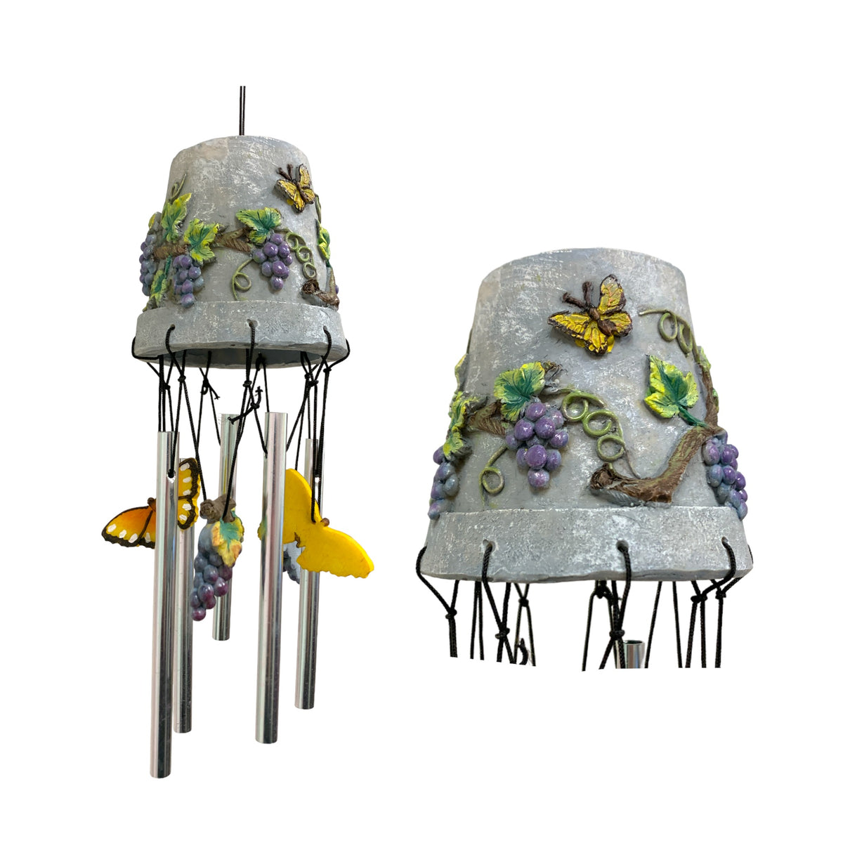 FLOWER POT WIND CHIME - 12 INCH - GRAPEVINES BUTTERFLIES ...
