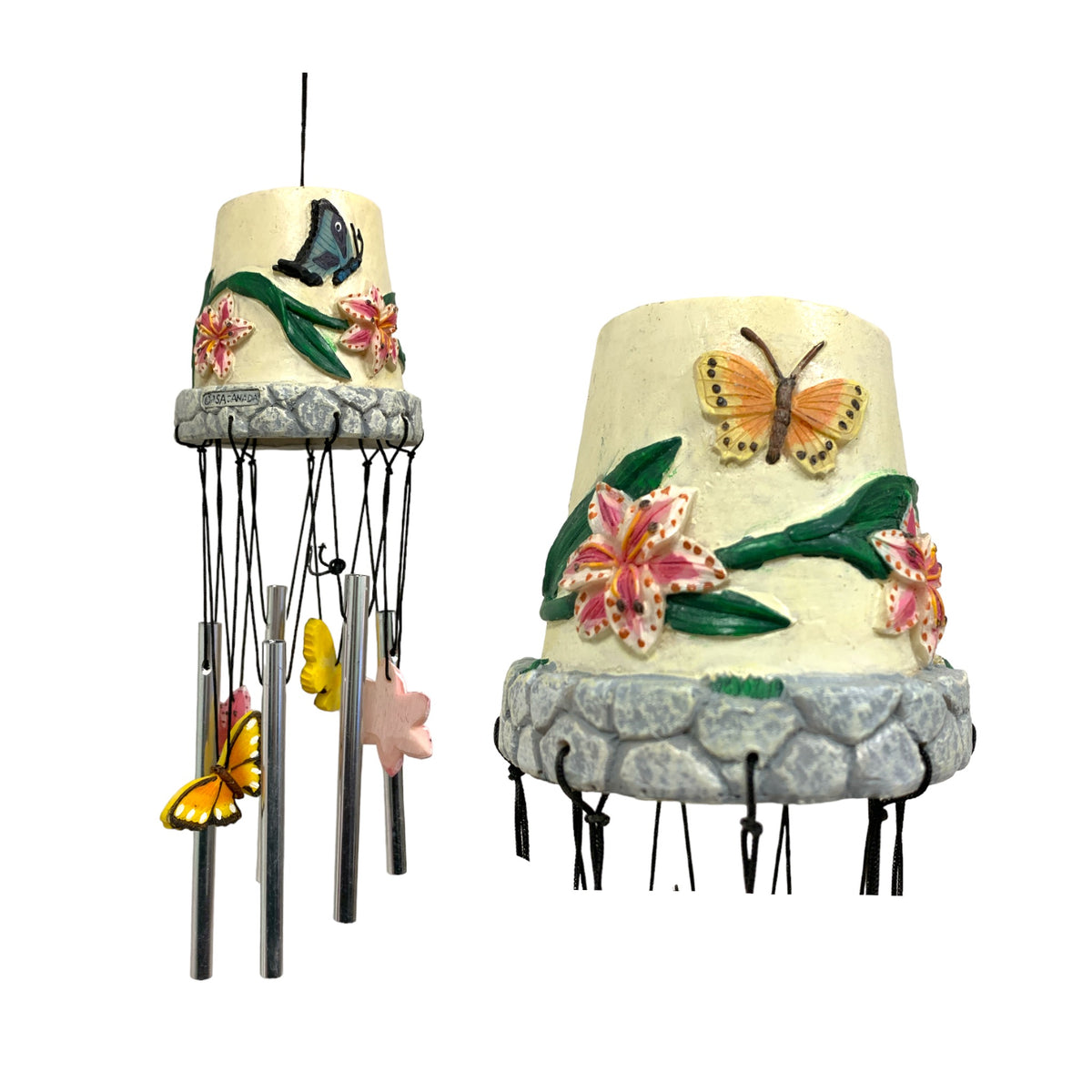 FLOWER POT WIND CHIME - 12 INCH - LILIES AND BUTTERFLIES ...